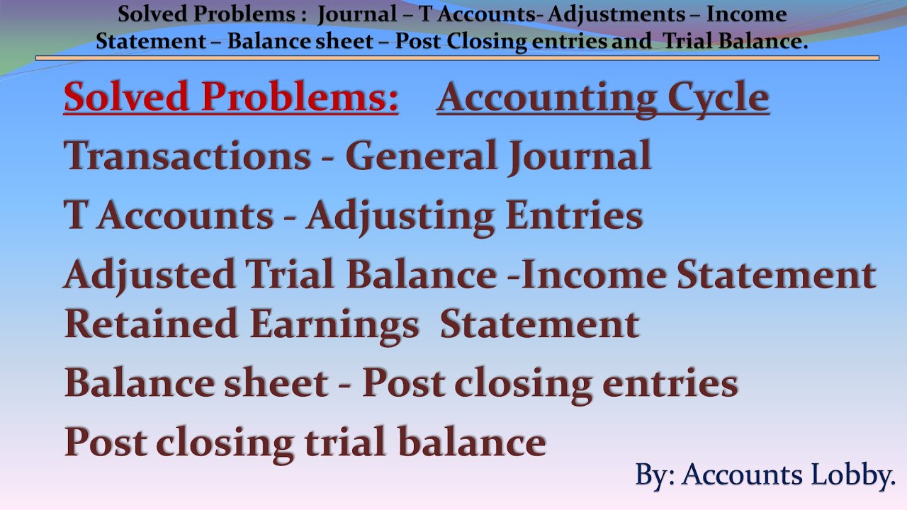 SOLVED PROBLEMS: Accounting Cycle - Transactions - Journal - T Accounts ...