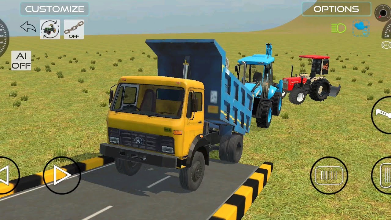 indian tractor draving 3d game me tark jcb swaraj ko road ke upar se ...