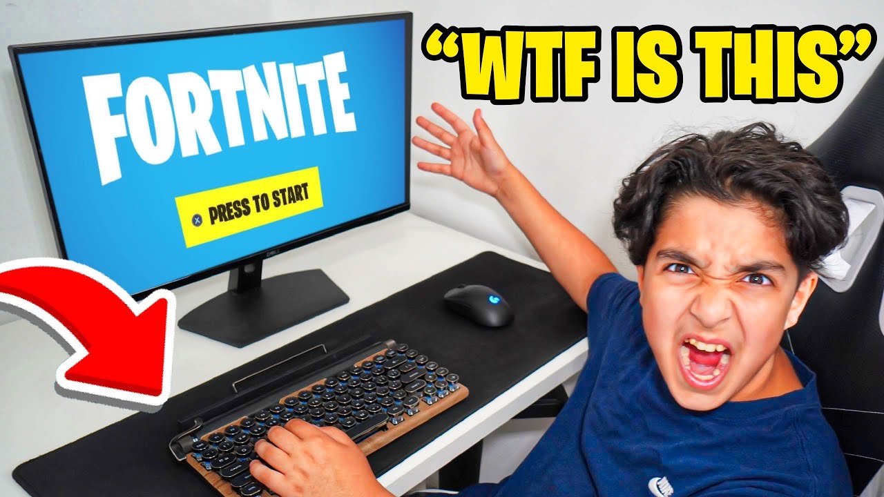 Kid Plays Fortnite With A TYPEWRITER Keyboard… - YouTube