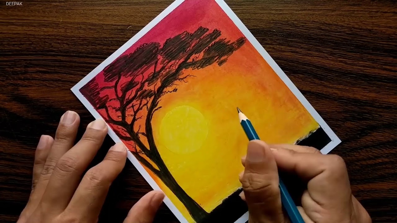 African Sunset Drawing for beginners step by step - YouTube