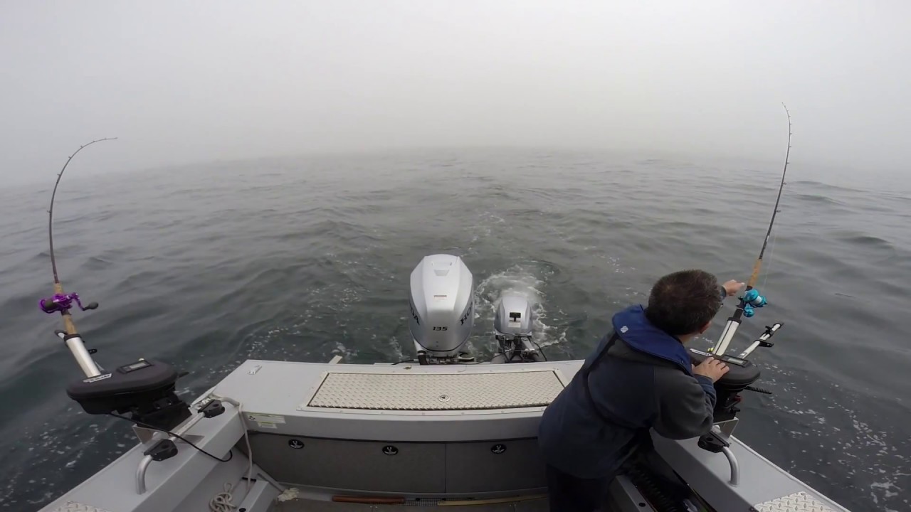 Hewescraft Searunner 200, Half Moon Bay 8/26/17 get a 10lb Salmon - YouTube