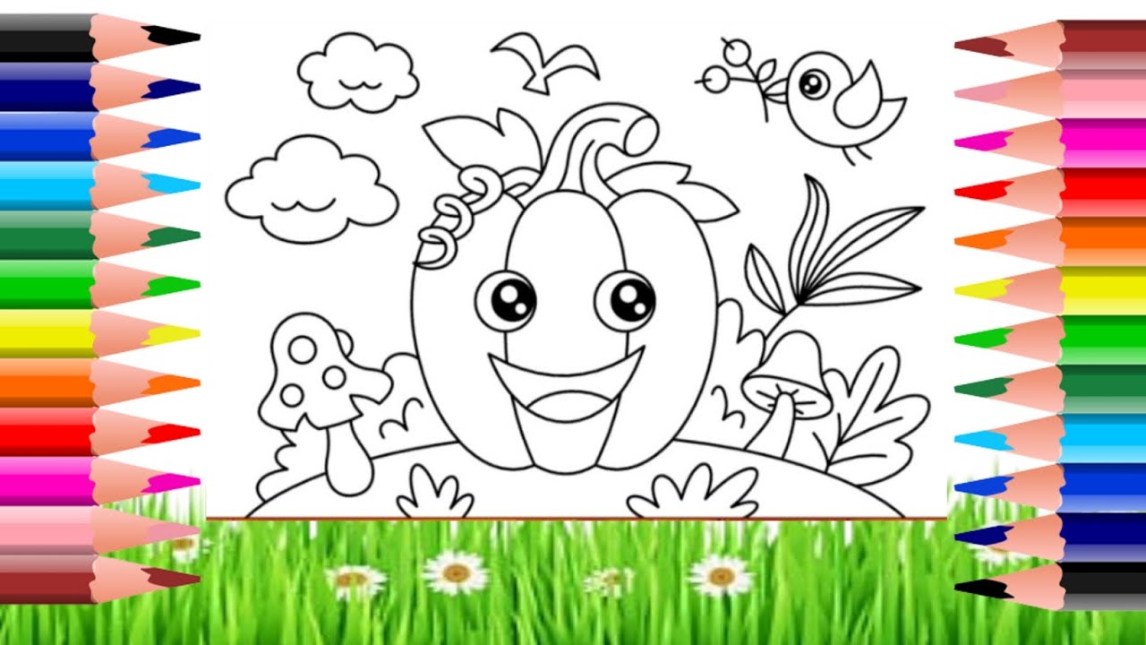 Mewarnai gambar labu dan menggambar nya || Mari bersama-sama kita ...