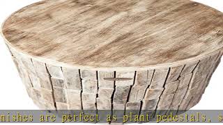 Patio Sense 62420 Elyse Round Rustic Garden Stool Wood Outdoor Seating & End Table Portable Adaptab