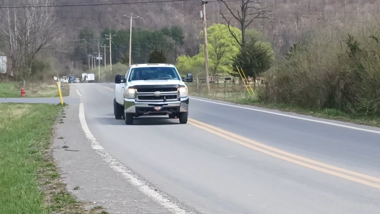 LMM duramax 3 inch down pipe 4 inch straight pipe - YouTube