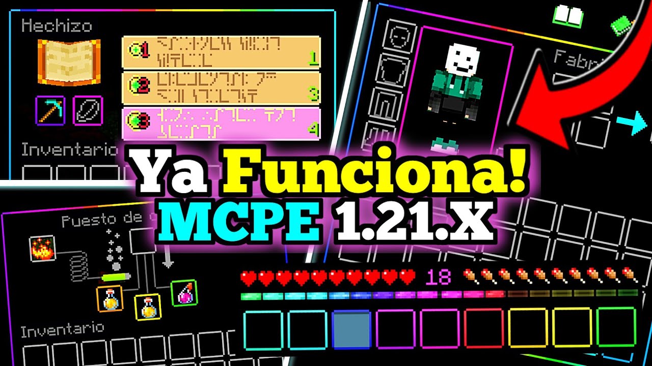 🟢 Interfaz RGB Animado para MCPE 1.21.X | Barra de XP e INVENTARIO RGB ...