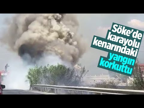 SÖKE'DE KARAYOLU KENARINDAKİ YANGIN KORKUTTU