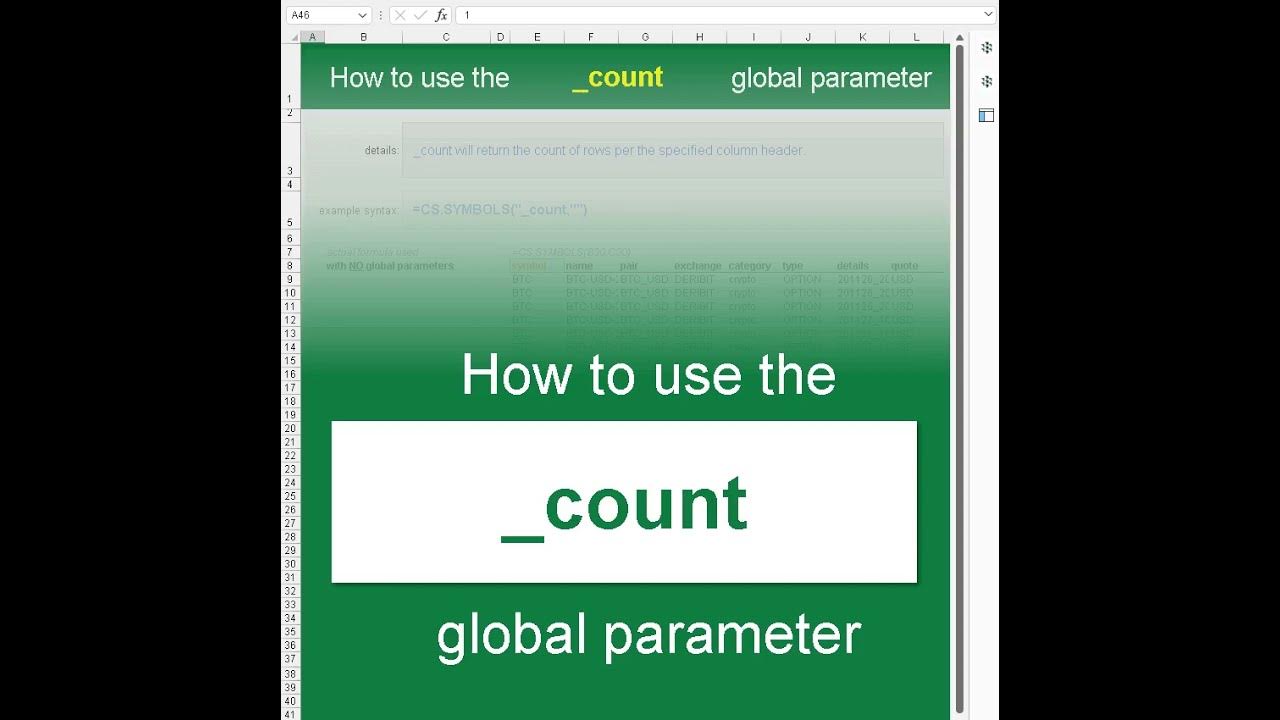 Cryptosheets Global Parameters for Excel & Google Sheets Custom Function Formulas - _count - YouTube
