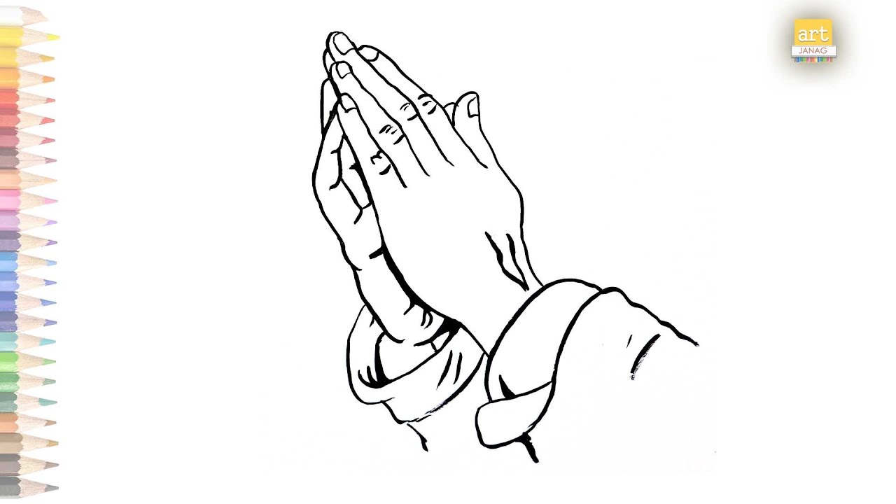 Prayer hands outline drawing 01 II How to draw Prayer hands drawing ...