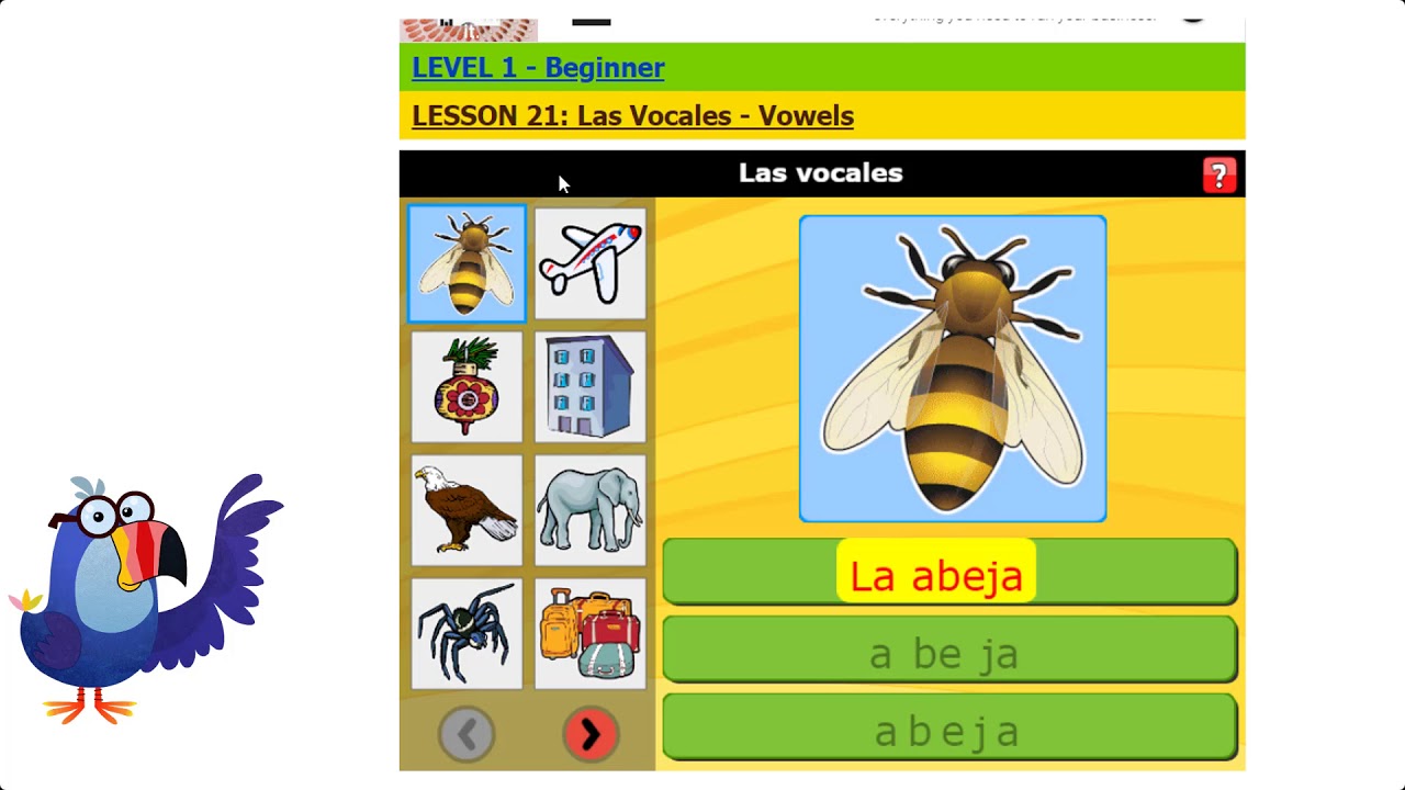 OnlineFreeSpanish - Las vocales vocabulario - Spanish vowels vocabulary ...