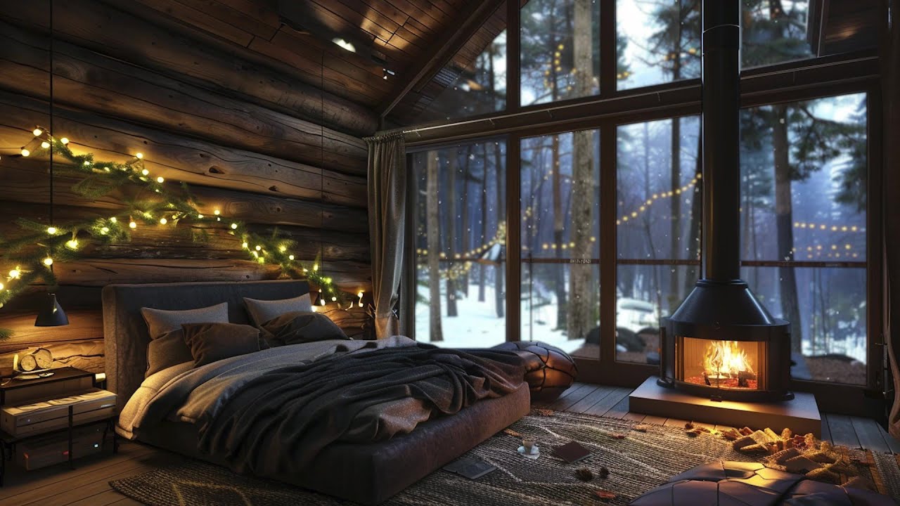 Snowy Forest Haven for Restful Sleep | Inviting Fireplace Atmosphere ...