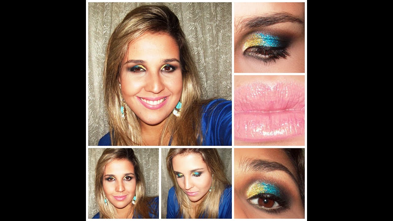 Tutorial de maquiagem: Dourada e Azul com Glitter! - YouTube