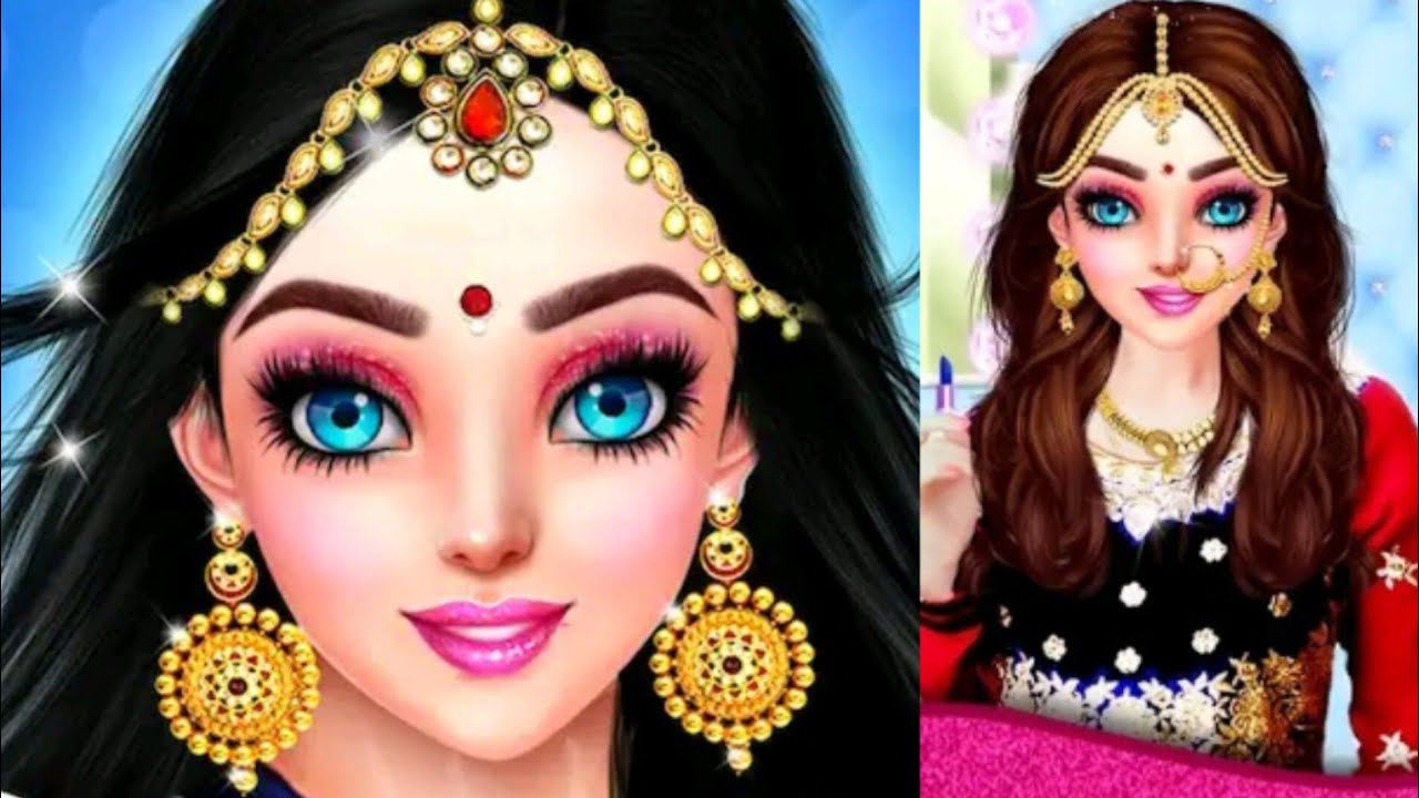 Indian designer dresses for wedding||Indian dressup game||Indian makeup ...