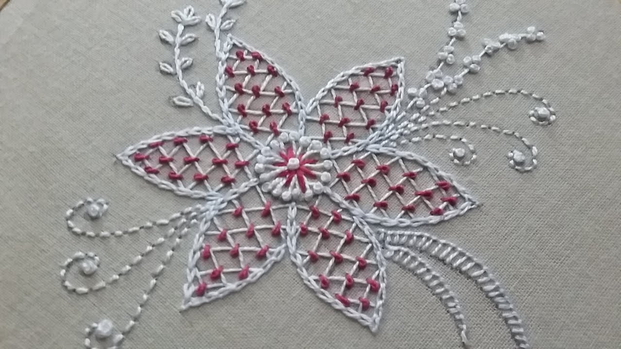 Hand embroidery of a flower pattern with net stitch - YouTube