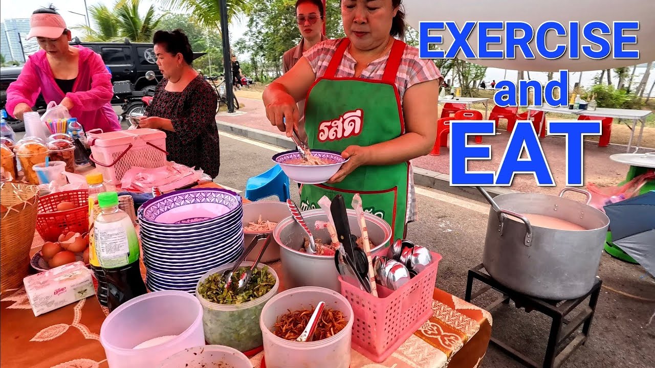 Lao breakfast / Rice Porridge (Khao Piak Khao) have food to eat after ...