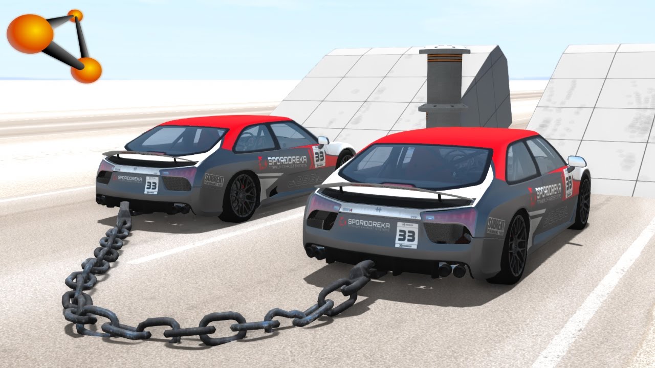 BeamNG.drive - Chained Cars against Bollard - YouTube