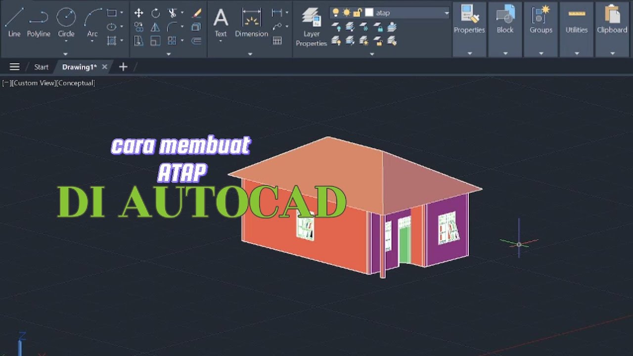 CARA MEMBUAT ATAP DI AUTOCAD - YouTube