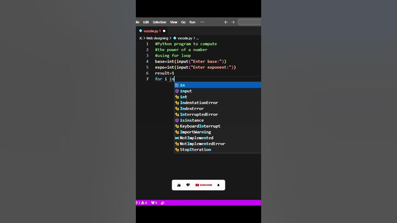 Python program to compute the power of a number using for loop #coding ...