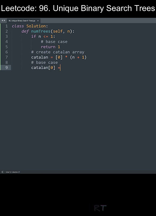 Leetcode 96. Unique Binary Search Trees in Python | Python Leetcode | Python Coding Tutorial ...