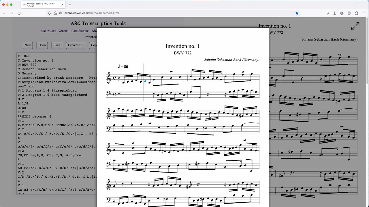 ABC Transcription Tools - J.S. Bach Invention #1 in ABC Format - YouTube