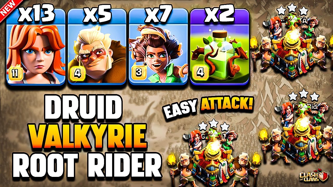 TH16 ROOT RIDER VALKYRIE Attack With DRUID & OVERGROWTH (Clash Of Clans ...
