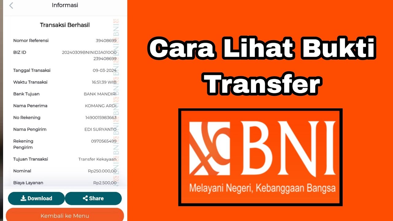 cara melihat bukti transfer di Bni Mobile Banking - YouTube