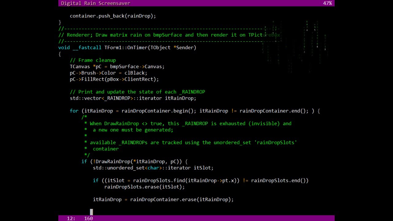 Digital rain - matrix code rain - screensaver C++ Builder & Windows API ...