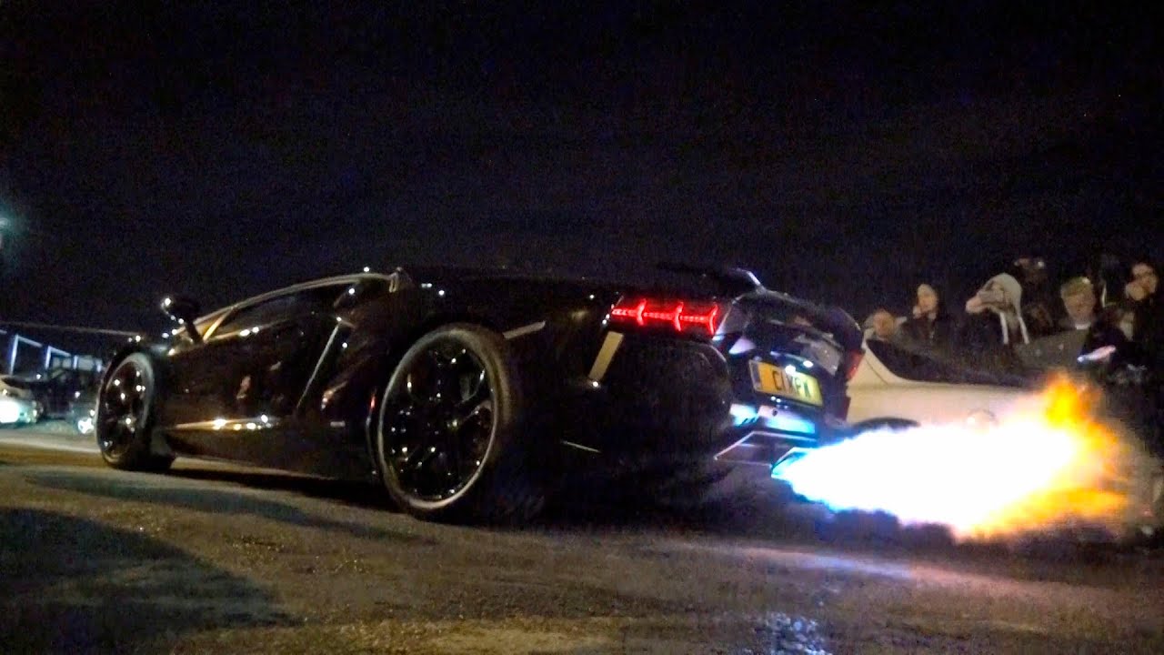 FLAMING Lamborghini Aventador in slow motion! - YouTube