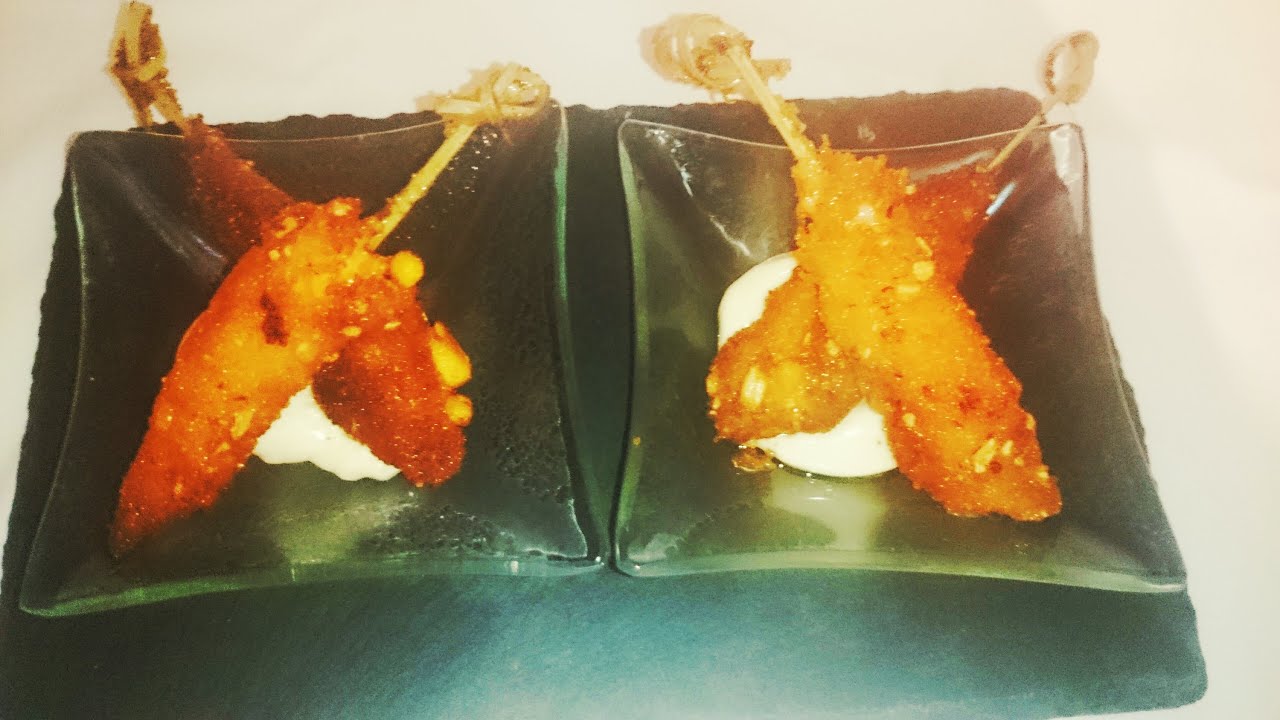 pinxo de gamba con quicos y almendras - YouTube