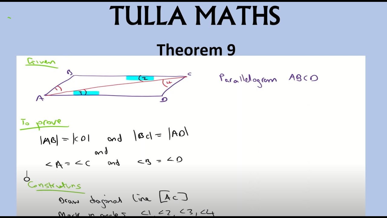 Theorem 9 proof (Parallelogram) Junior Cycle Leaving Cert - YouTube