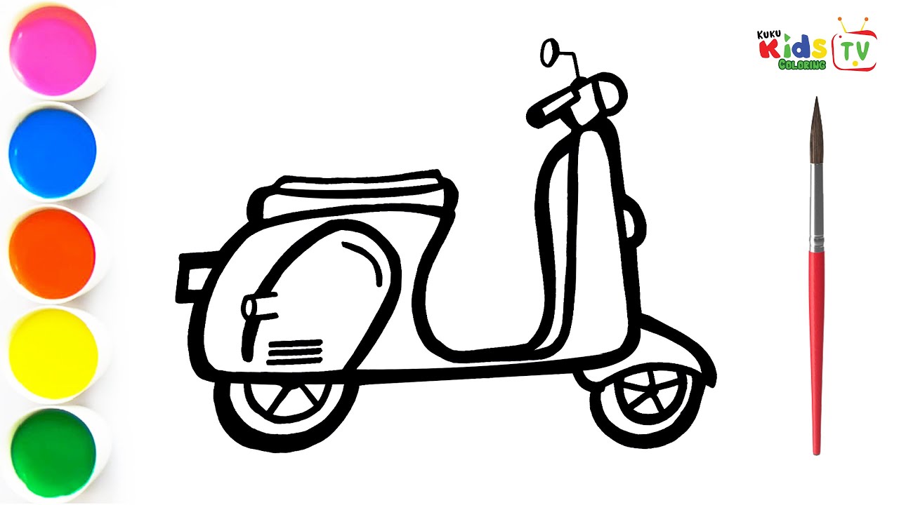 Scooter Drawing and Painting for Kids, Toddlers | How to Draw Scooter ...