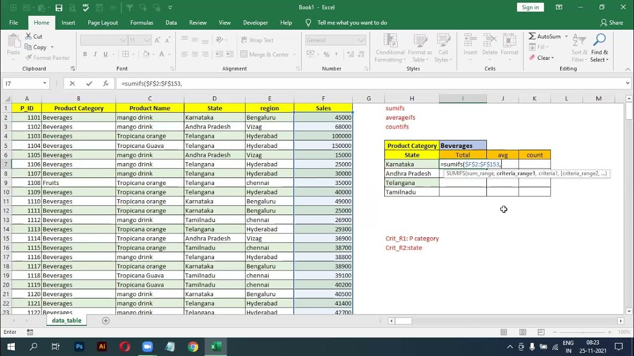sumifs,averageifs,countifs,Dsum - YouTube