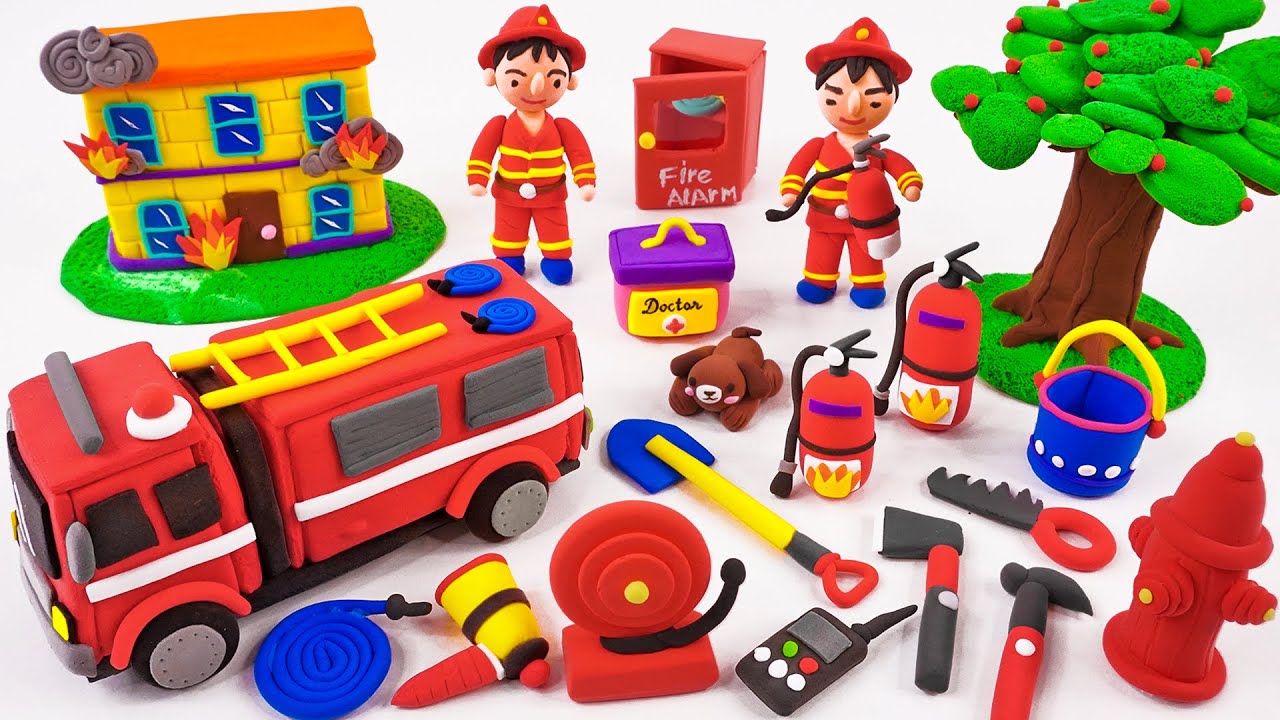 (Easy) DIY How to make polymer clay miniature fire truck, fireman ...