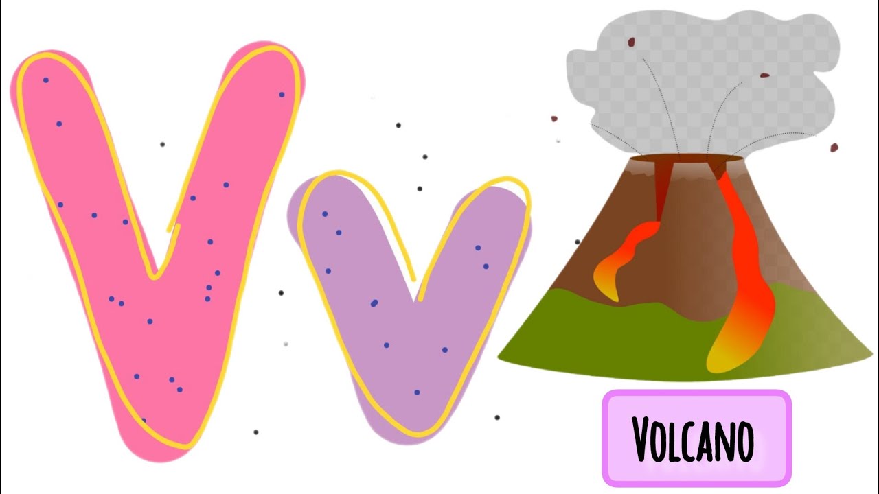 V for Volcano | V writing practice for kids | Volcano Drawing practice ...