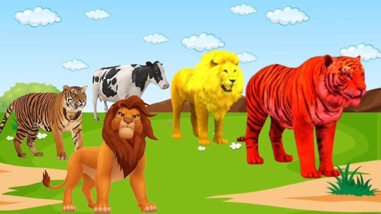 Animals Cow Tiger Lion Fountain Crossing Animal Cartoon latest new ...