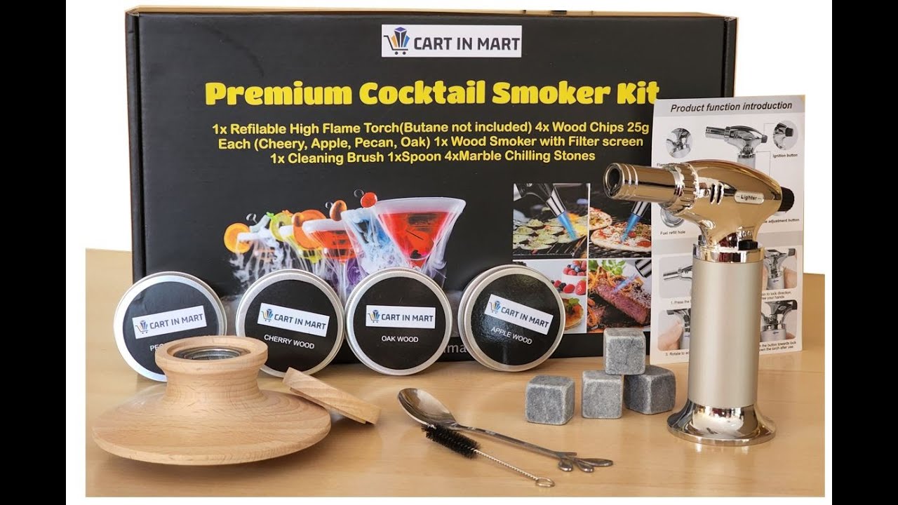 Cart In Mart Cocktail Smoker Kit with Butane Torch, Wood Chips & Stones ...