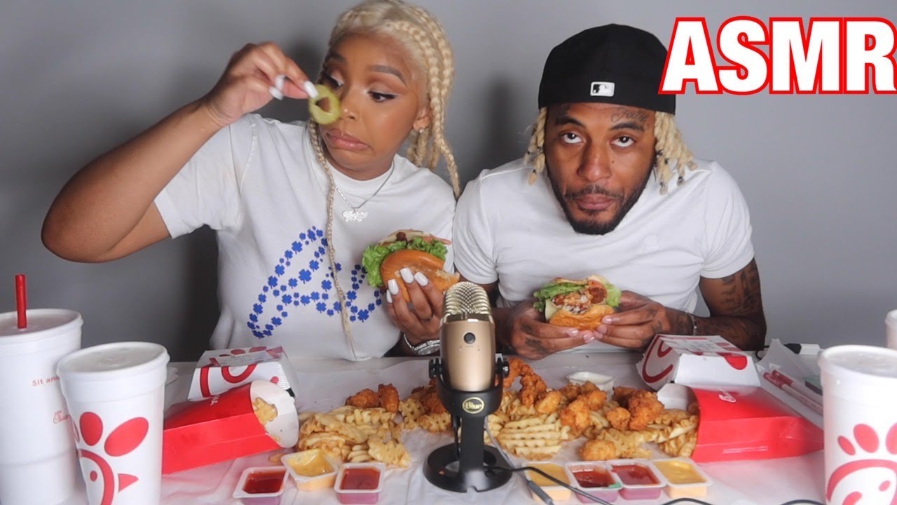 ASMR CHICK-FIL-A Chicken Cheese Sandwich & WAFFLE Fries - YouTube