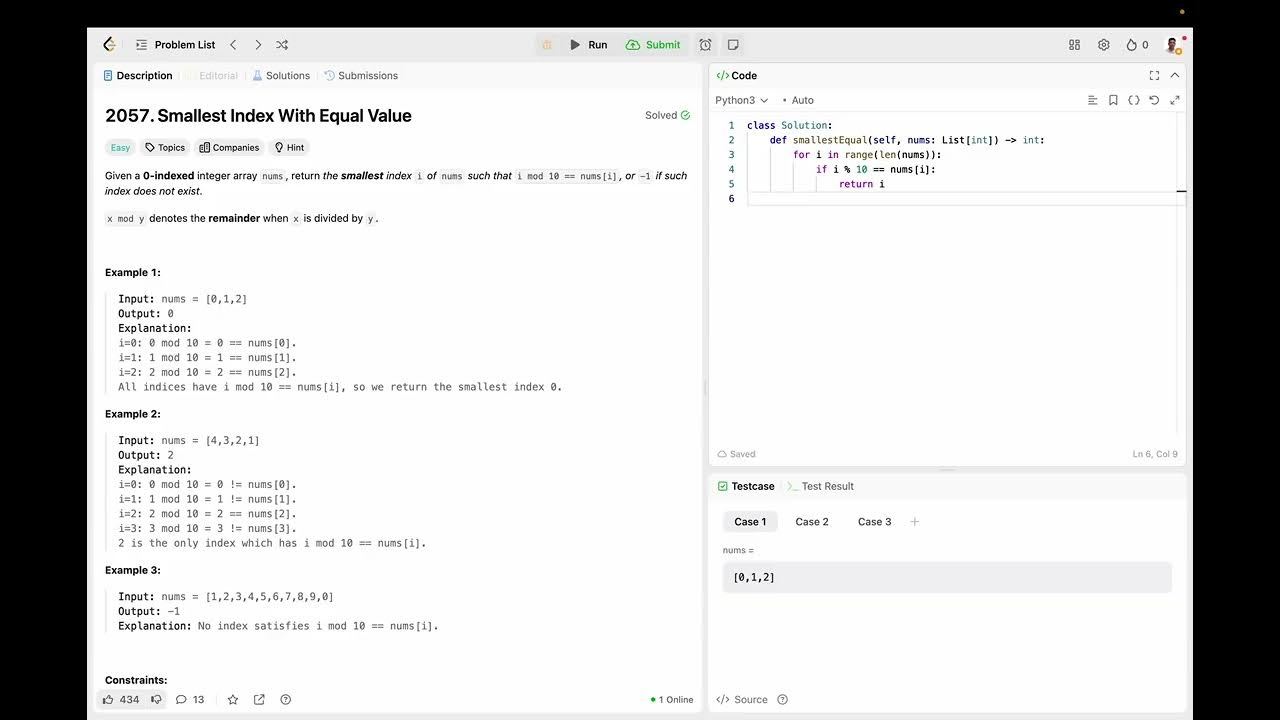 Smallest Index With Equal Value - YouTube