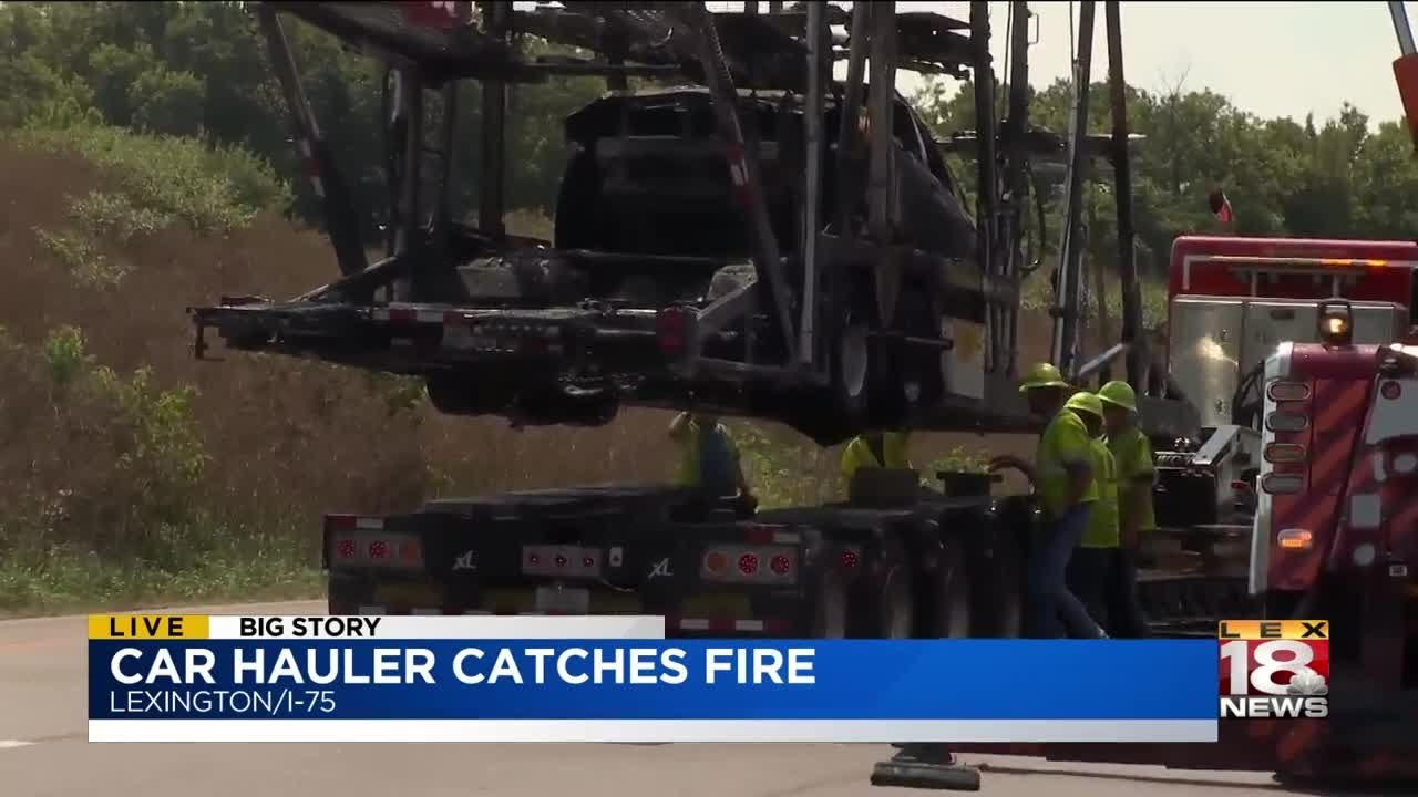 Car Hauler Catches Fire - YouTube