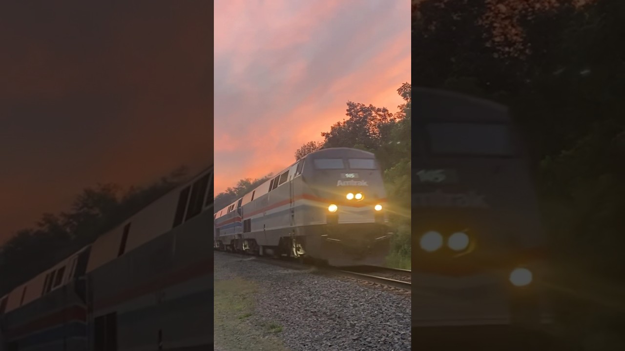 2 Amtrak Heritage locomotives pilot a power move with awesome sunset ...
