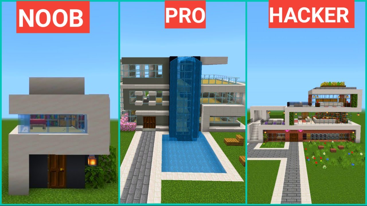 Minecraft Noob vs pro vs hacker house build | Minecraft Modern house ...