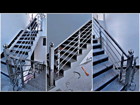 Steel ki railing sqoure pipe main | railing design for stairs | railing ...