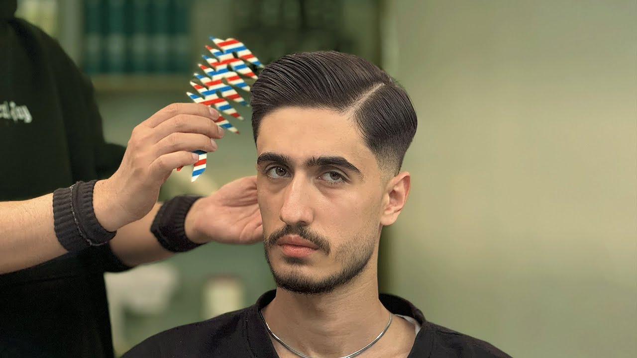 💈| ASMR BARBER | Classic SIDE PART haircut Full tutorial - Relaxing ...
