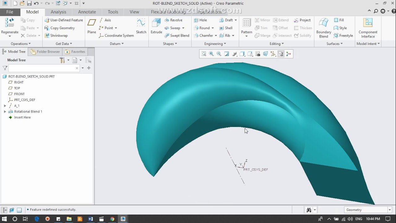Rotational Blend in PTC Creo - YouTube