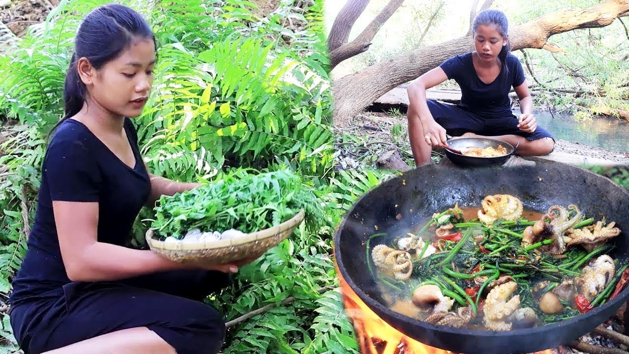 Cooking wild Vegetable with seafood and enjoy 2 more cooking videos ...