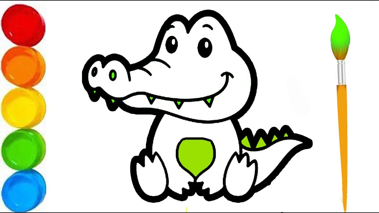How to Draw CUTE Baby Crocodile & coloring for kids | Baby Crocodile ...