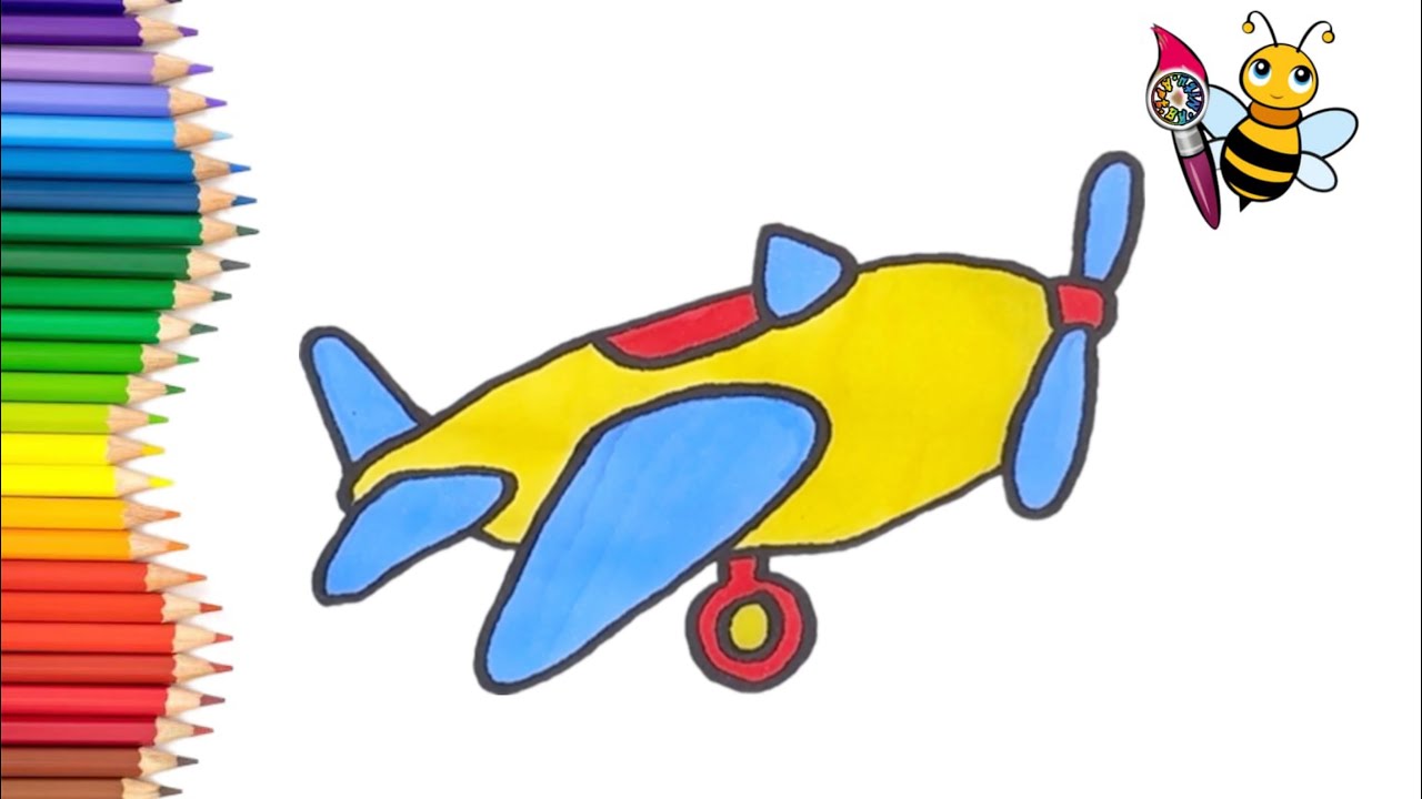 How to Draw and Colour a Biplane | Easy Biplane Drawing for Kids - YouTube