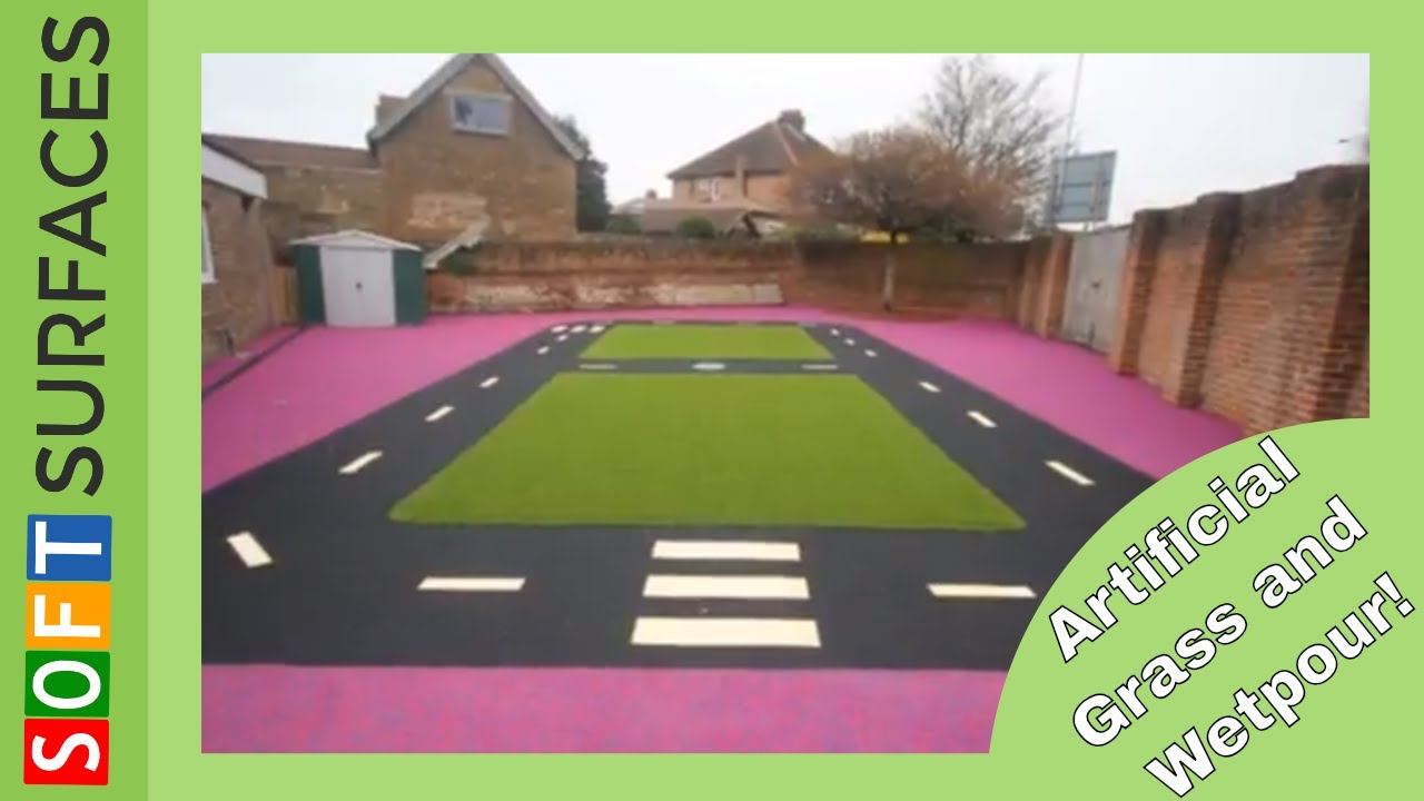 Wetpour Roadway Track around Artificial Grass in Uxbridge - YouTube