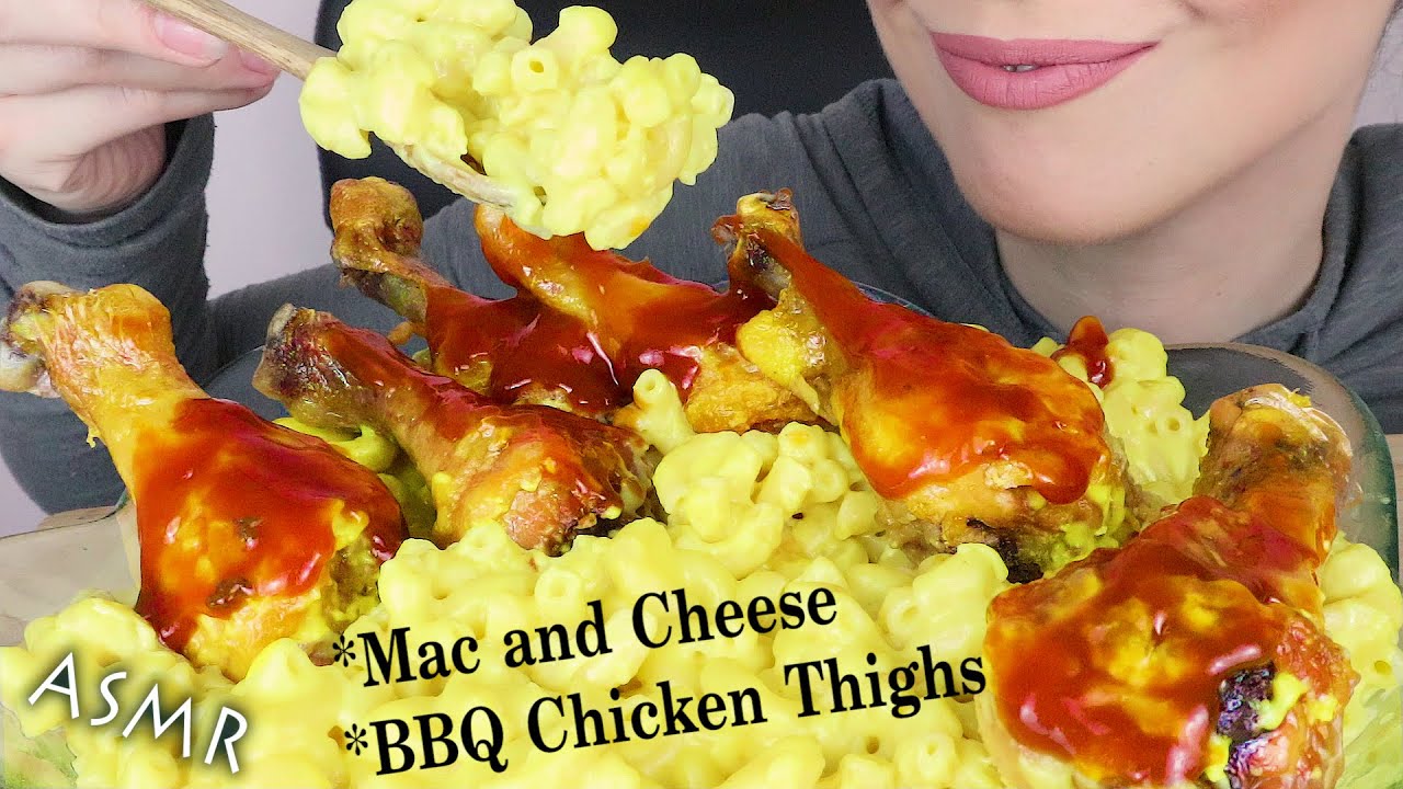 ASMR: BBQ CHICKEN DRUMSTICKS & MAC N CHEESE 🍗 | No Talking Mukbang ...