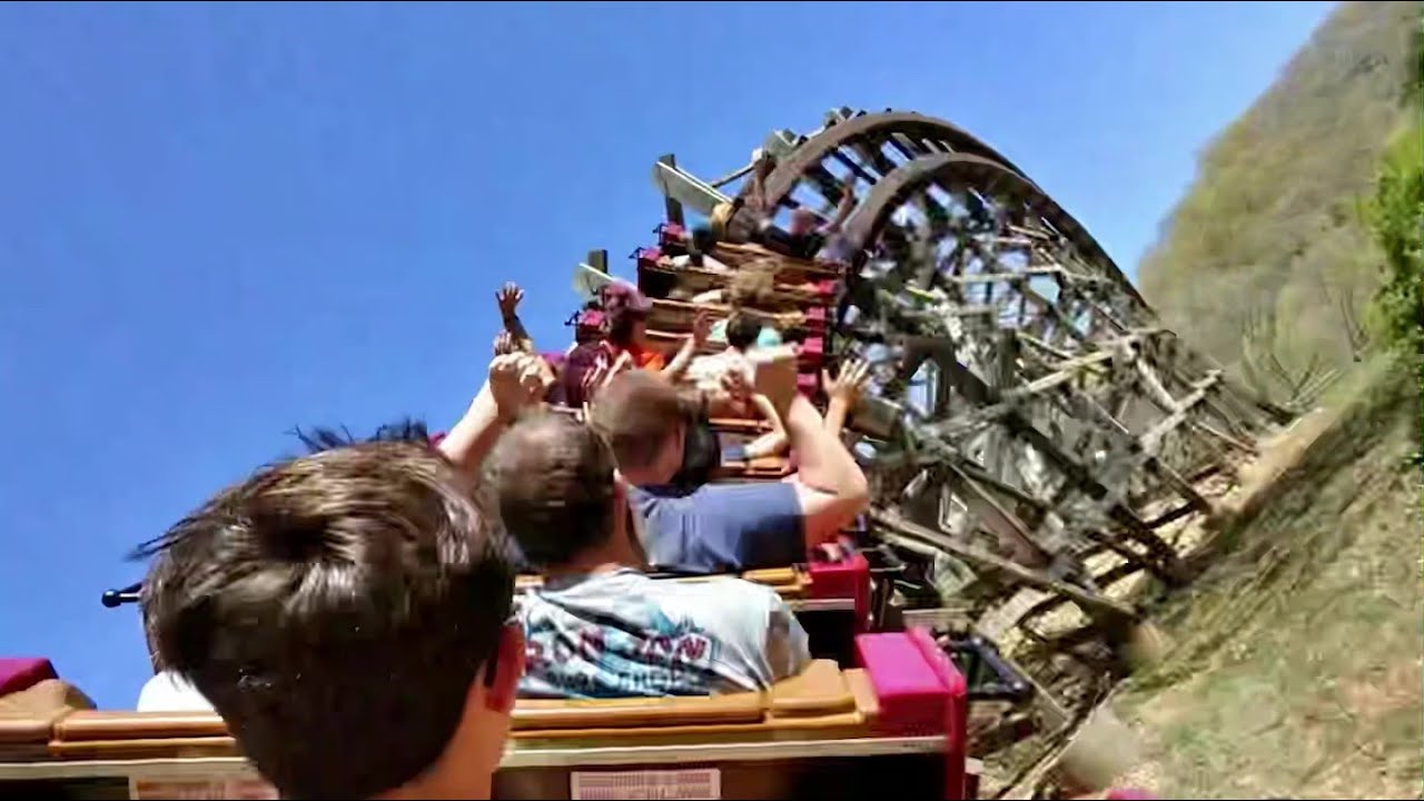 Outlaw Run Back Row POV - INTENSE Multi-Inversion RMC Wooden Coaster ...