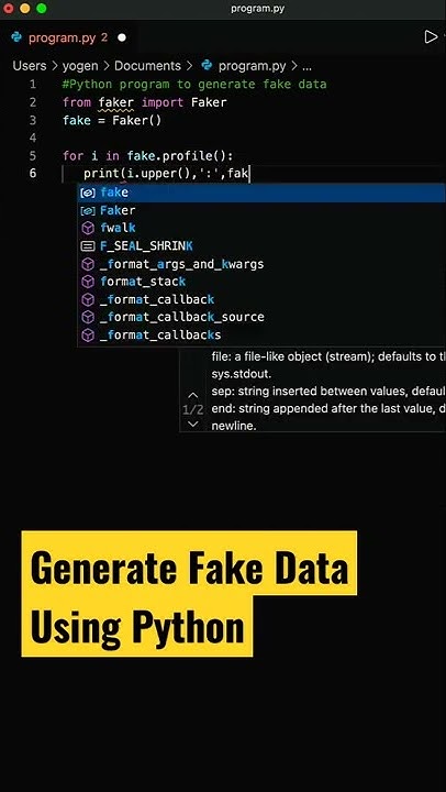 Python program to generate fake data like name, email #shorts #coding #programming - YouTube